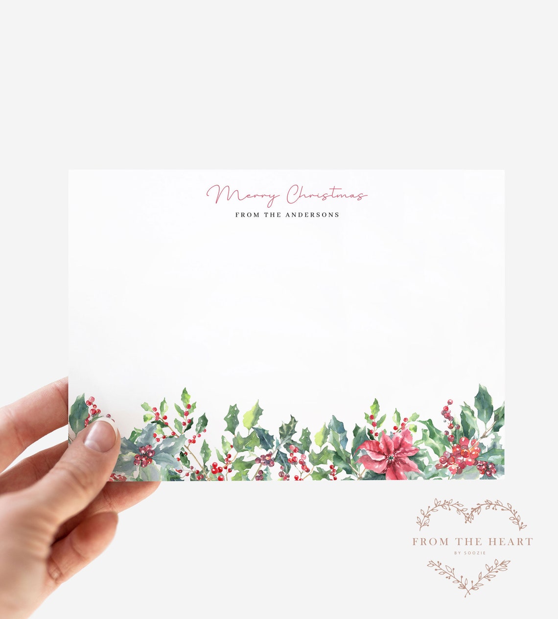 Christmas Notecard Template, Editable Holiday Thank You Card, Printable ...
