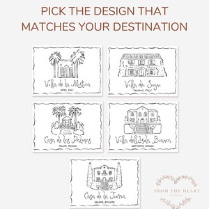 Editable Destination Wedding Matchbox Labels – Villa Illustration Favor ...