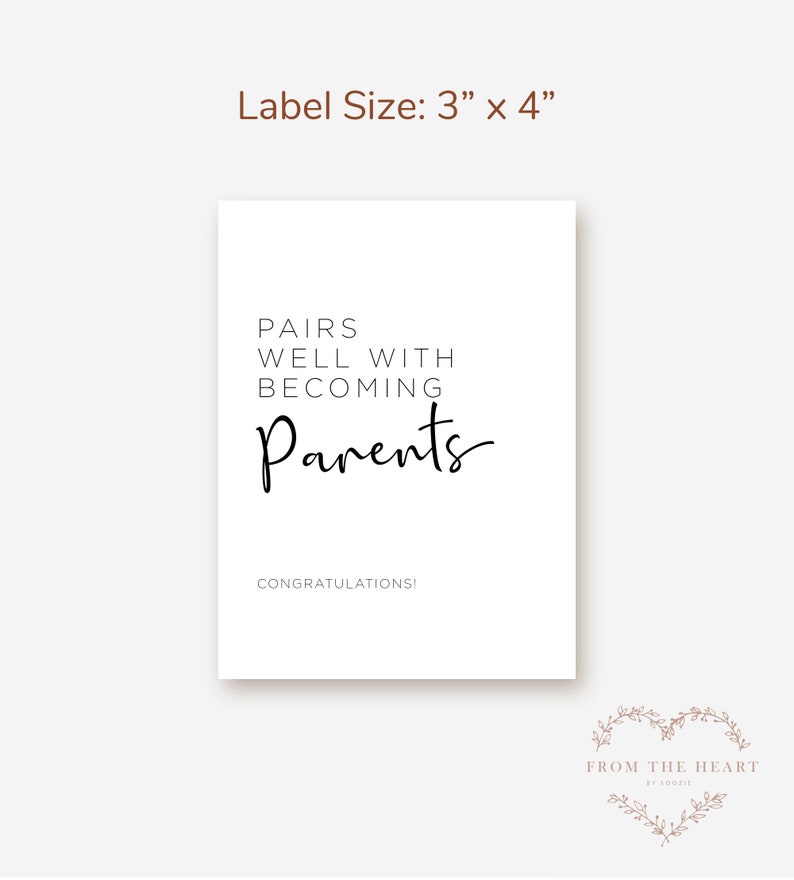 Printable New Parents Wine Label Pairs Well With Becoming Parents New ...