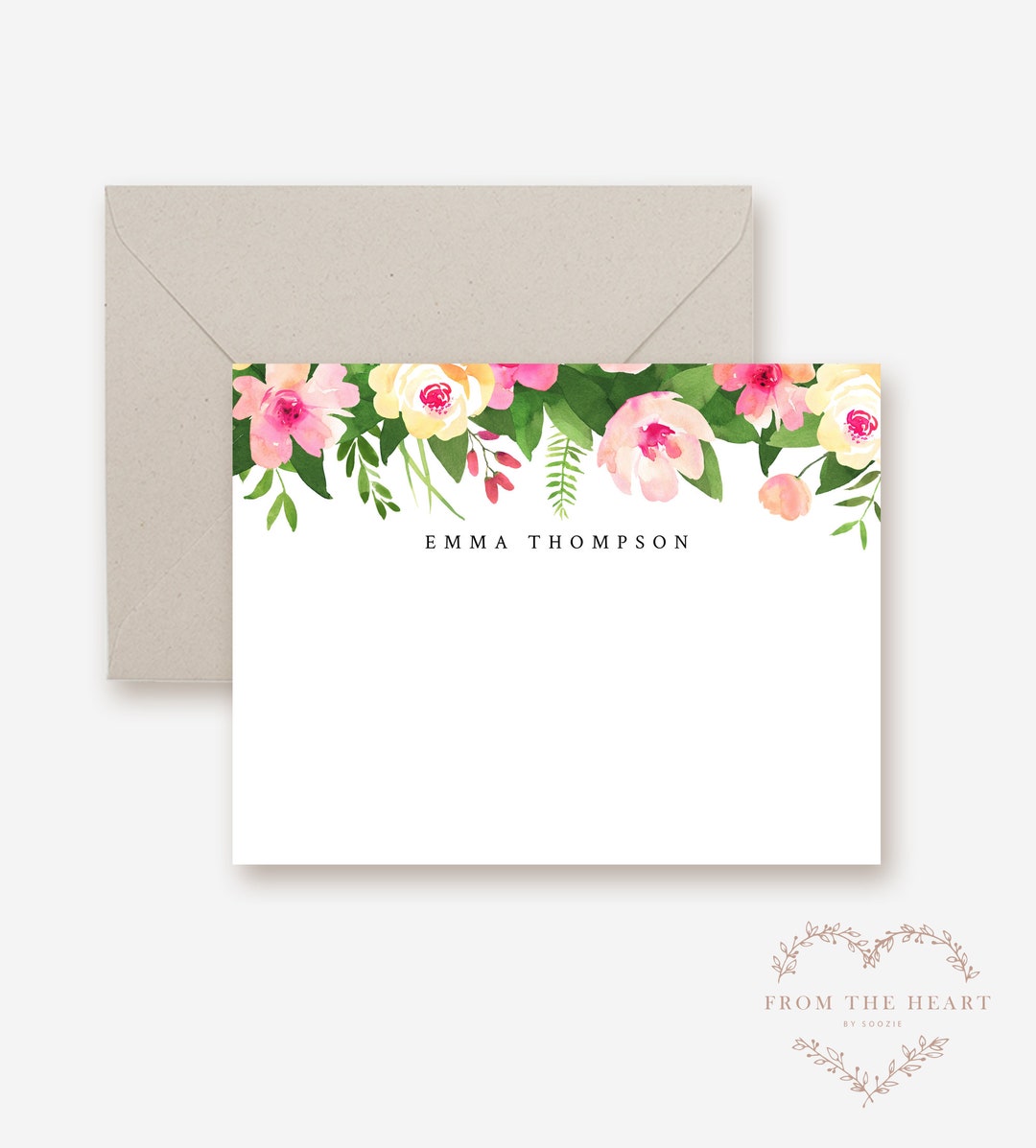 Editable Pink & Yellow Flower Border Personalized Stationery - Etsy