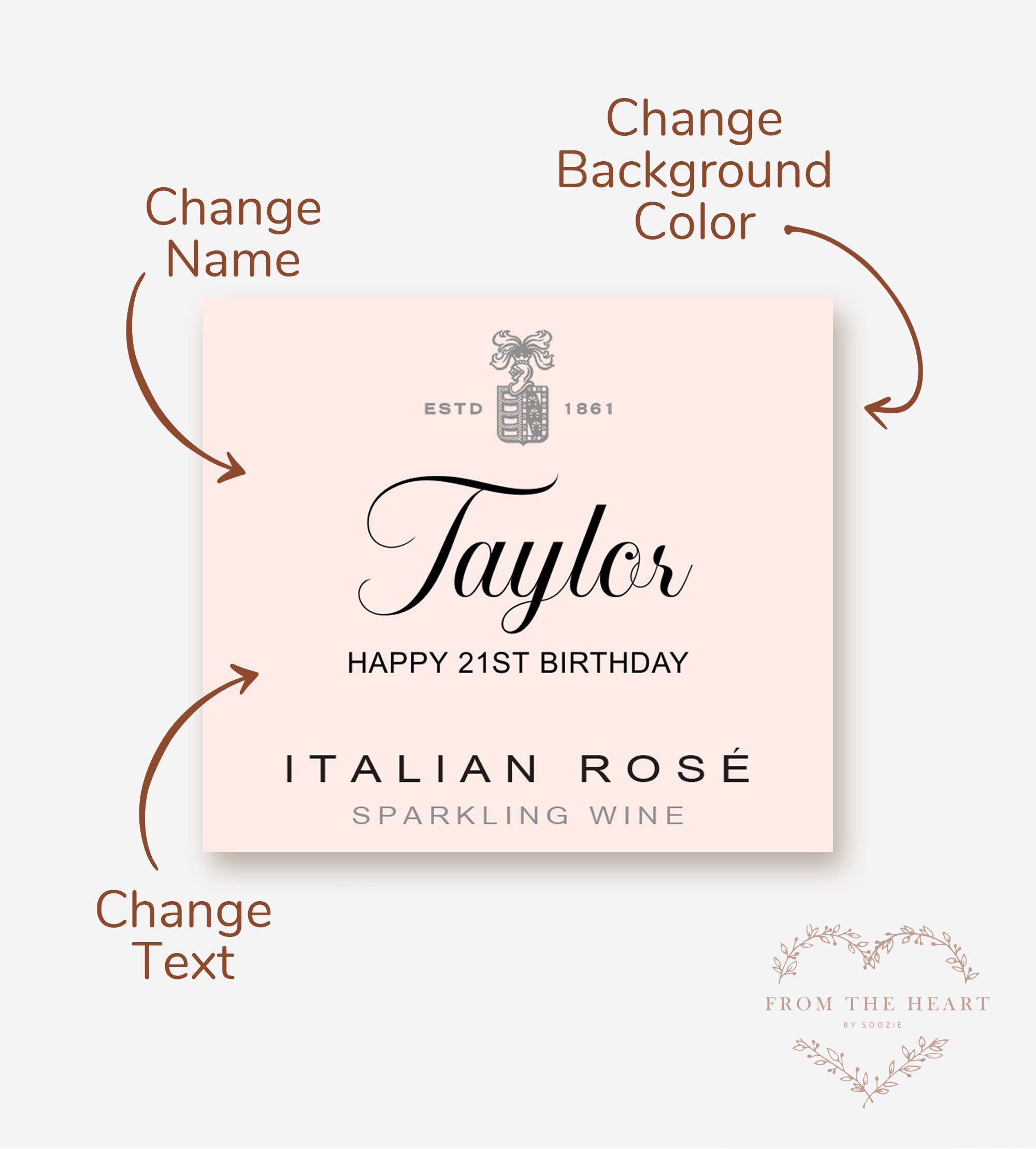 Prosecco Bottle Label Template Printable for Freixenet Rose 750ml Bottle, Personalised Bottle ...