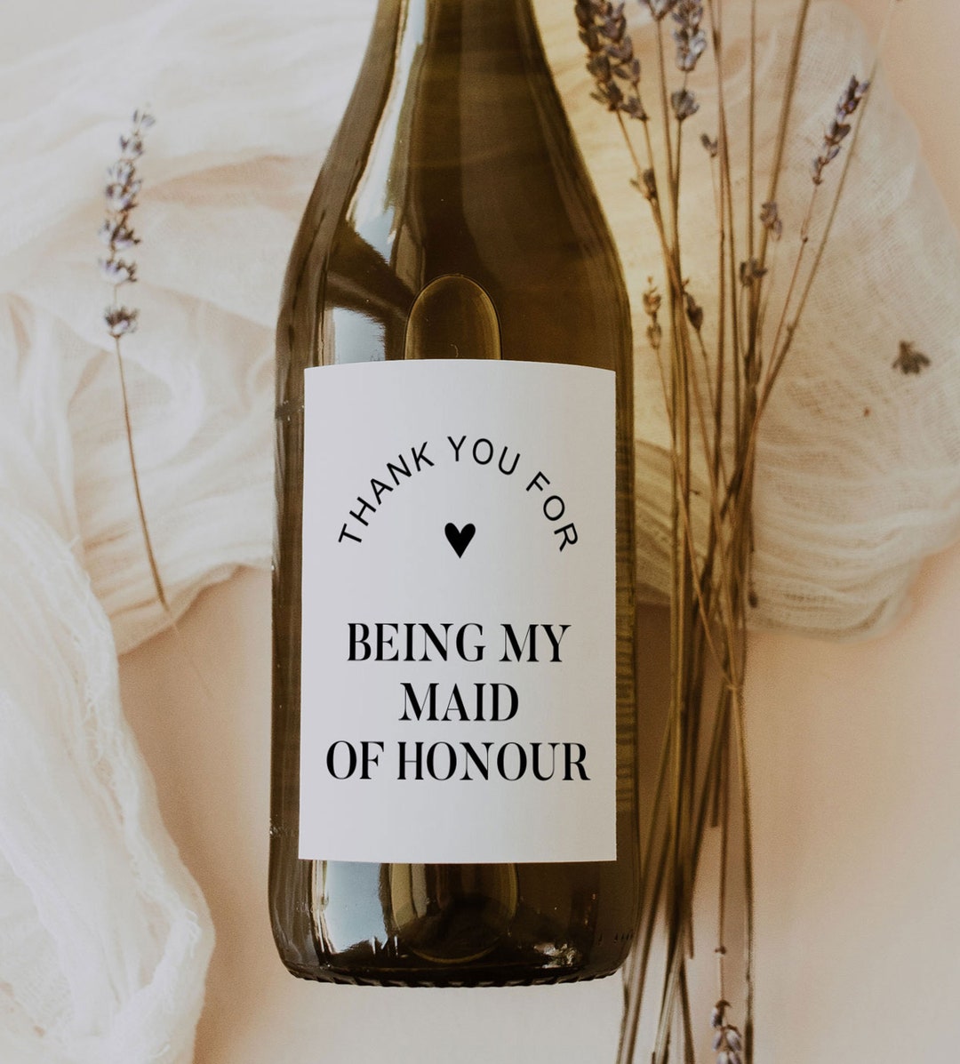 Maid of Honour Wine Label, Printable Thank You Gift for Her, Wedding ...