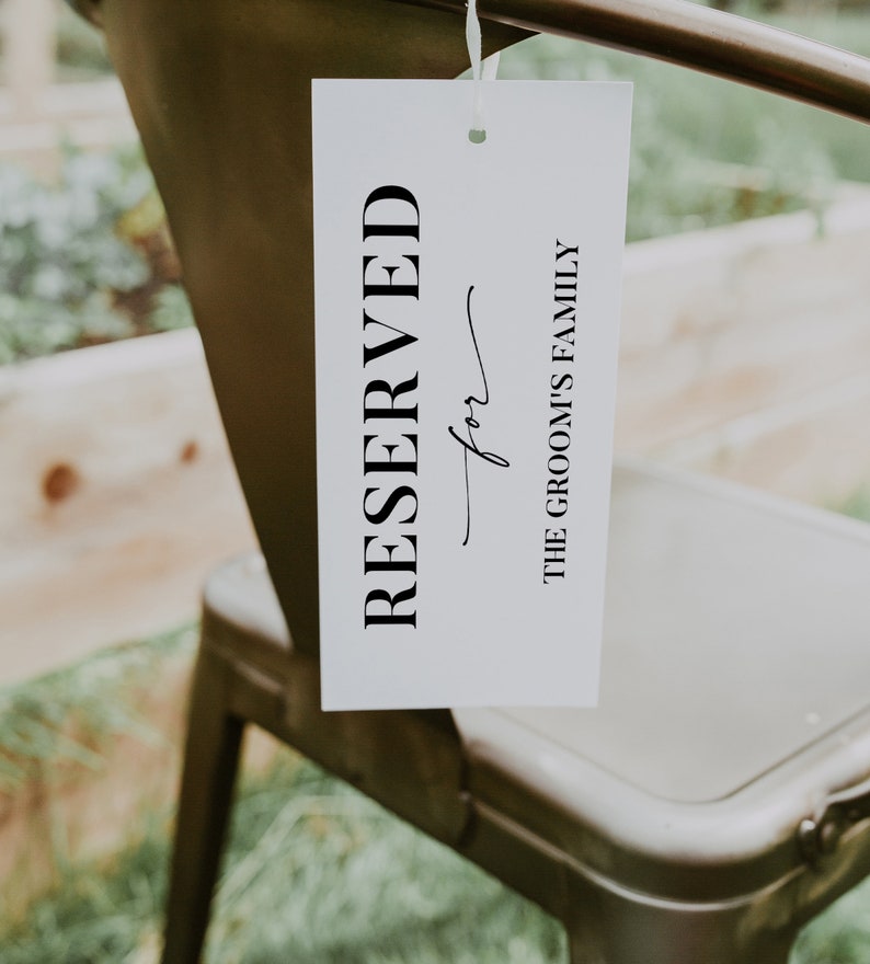 Printable Reserved Chair Tags Bride's Family Groom's Parents Reserved ...