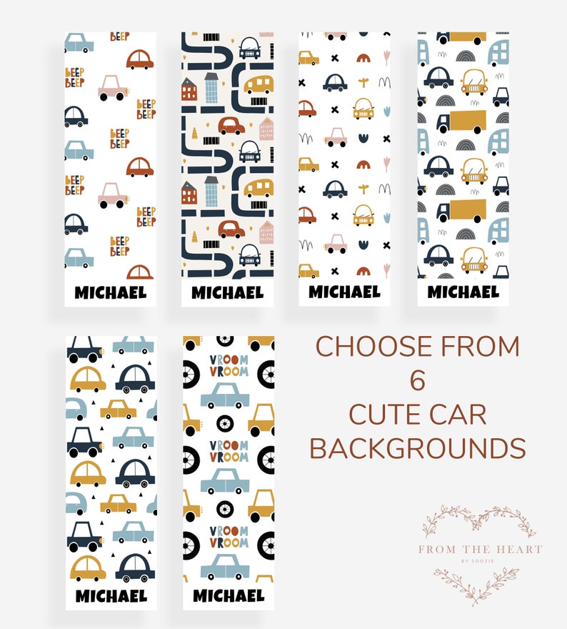 Editable Cute Car Printable Name Bookmark Template, Bookmark Template ...