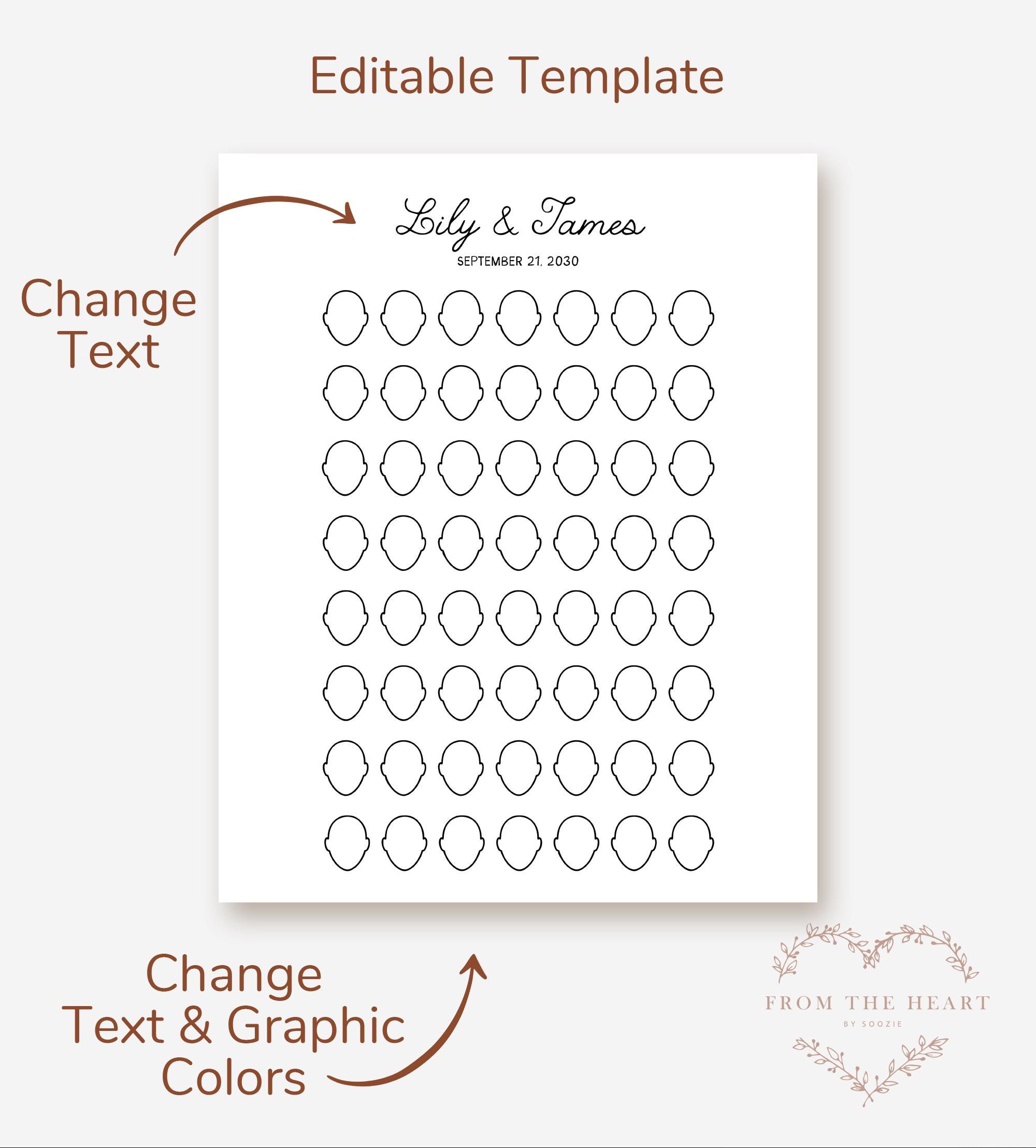 Draw Your Face Wedding Guestbook Template – Funny Editable Guest Book ...