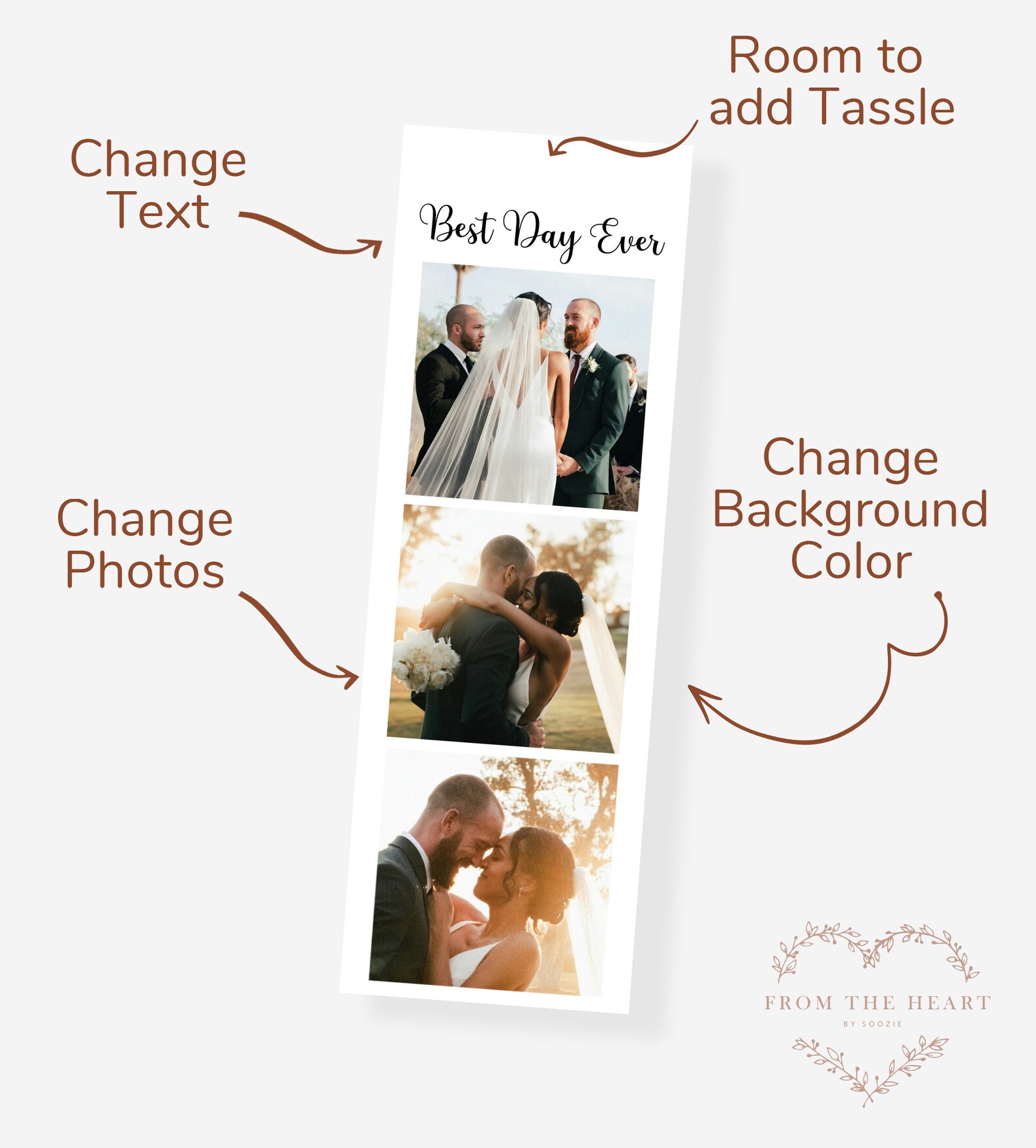 Editable Wedding Photo Strip Bookmark Template Printable, Wedding ...