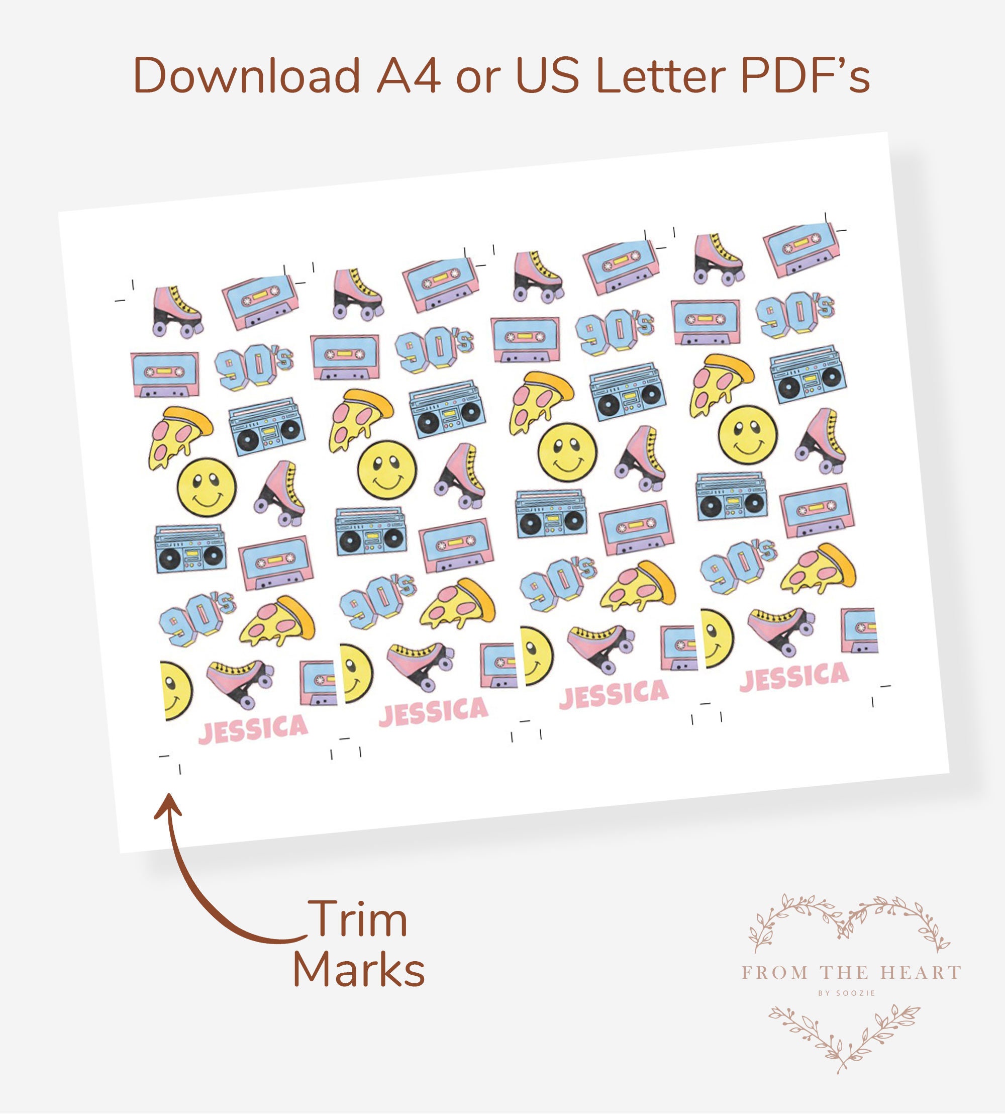 Editable 90s Personalized Bookmark Template, Printable and Customizable ...