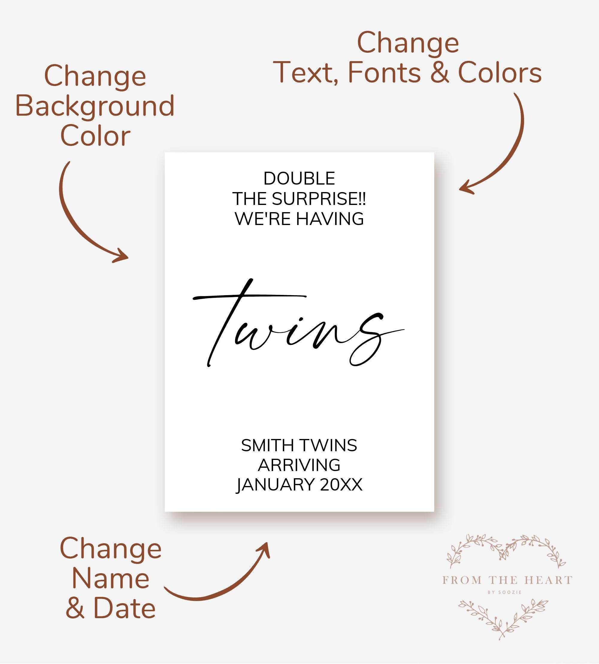 Editable Twin Pregnancy Announcement Wine Labels – Customizable ...