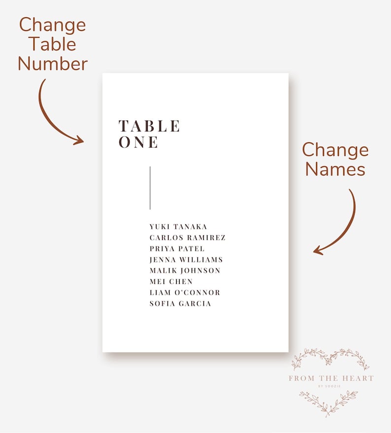 Editable Wedding Table Number Template, Wedding Table Cards, Modern ...