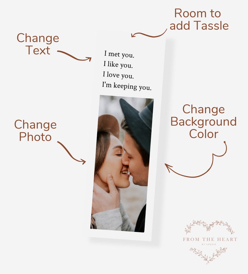 Editable Valentines Day Photo Bookmark Template, Valentines Day Gift ...