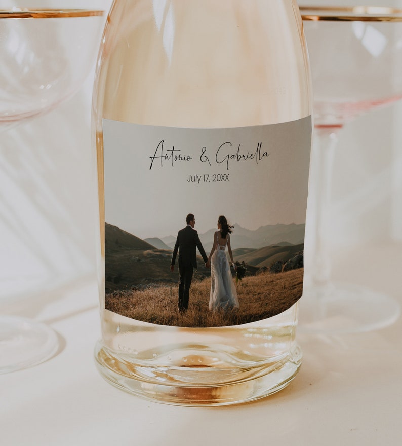 Editable Photo Champagne Label - Custom Bottle Sticker, Wedding ...