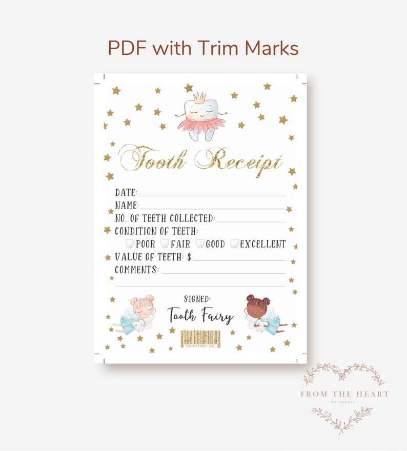 Girls Printable Tooth Fairy Receipt, Letter From the Tooth Fairy, Tooth ...