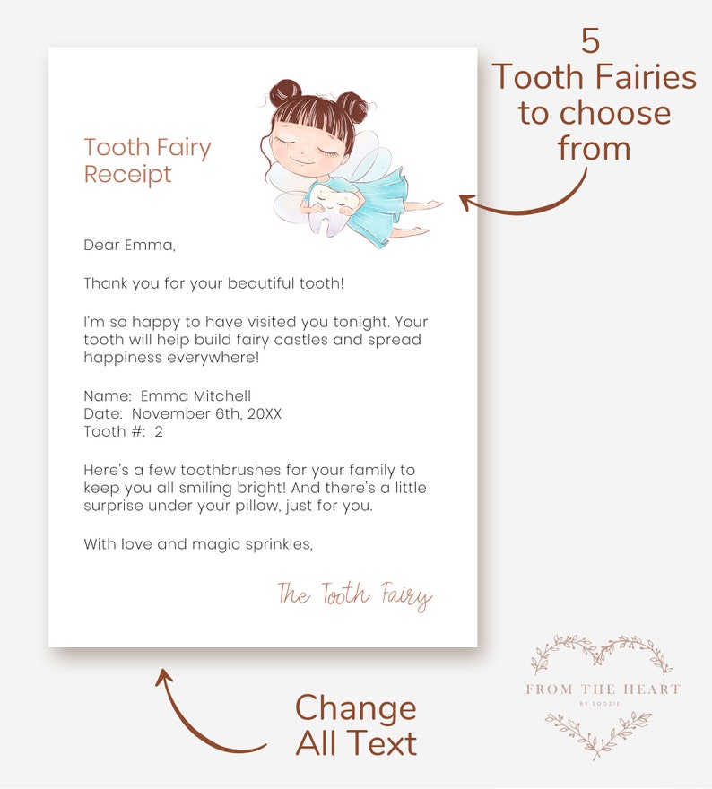 Tooth Fairy Receipt Printable Letter Editable Template, Tooth Fairy ...