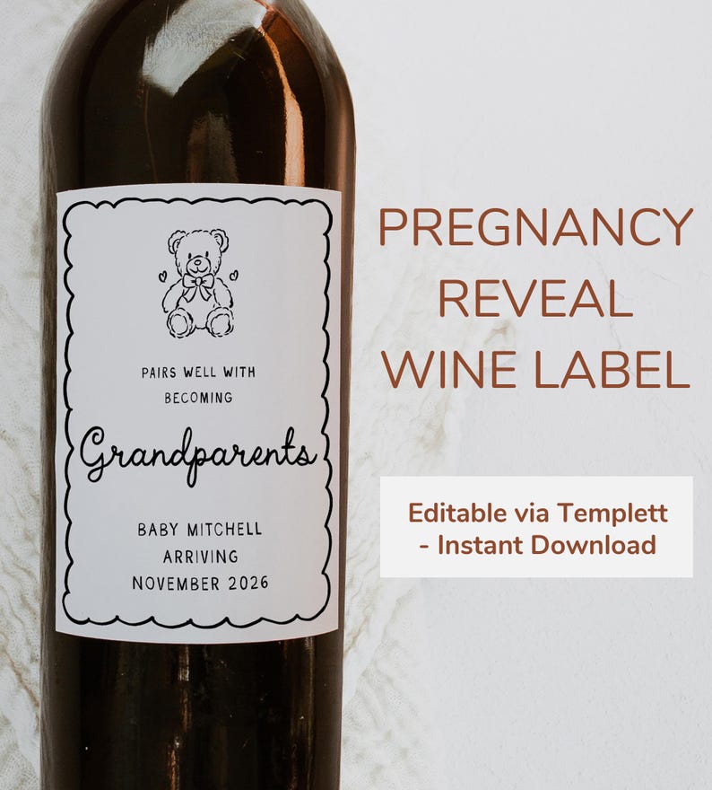 Editable Pregnancy Wine Label Template – Baby Announcement for ...