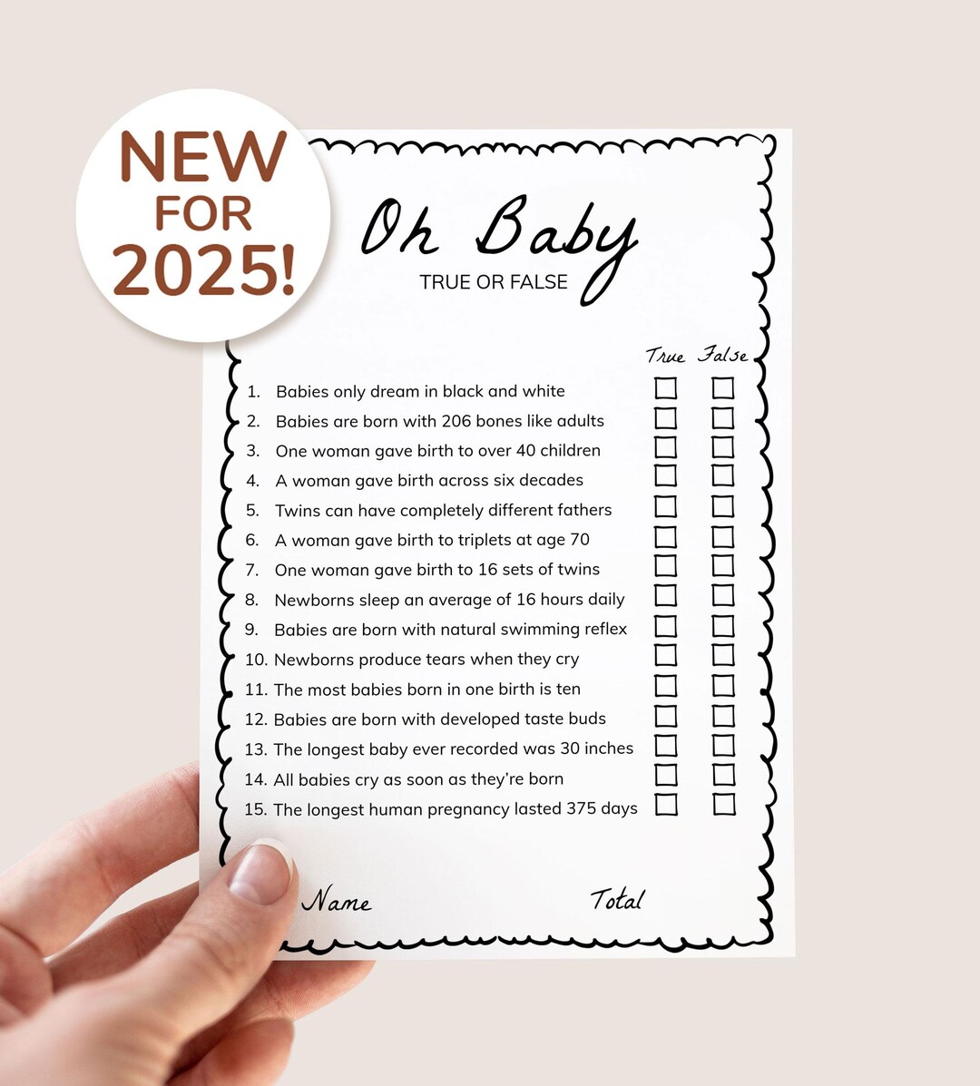 Printable Baby Shower Game - True or False Baby Shower Trivia Game ...