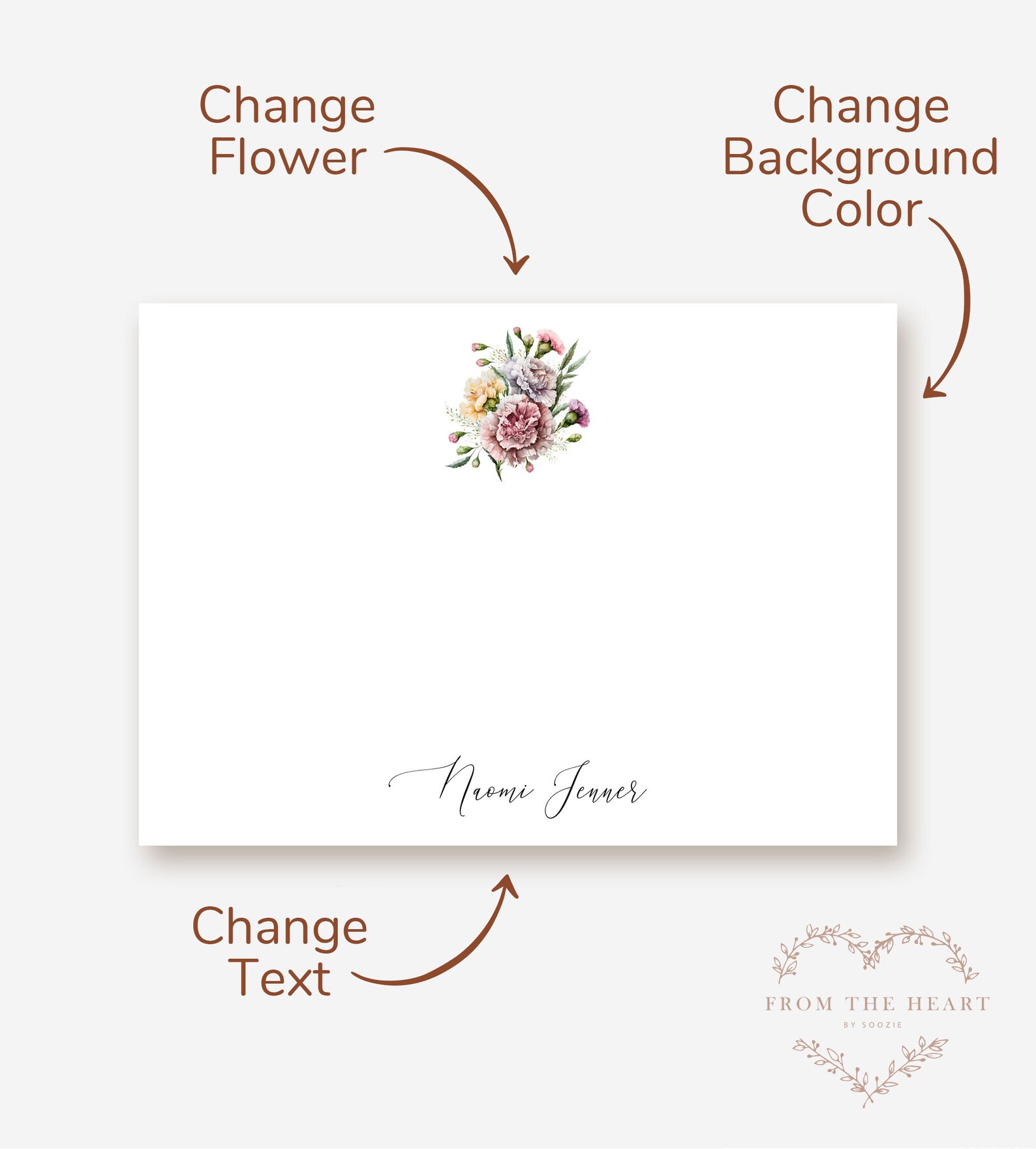 Editable Birth Month Flower Note Card Template Personalized Floral ...