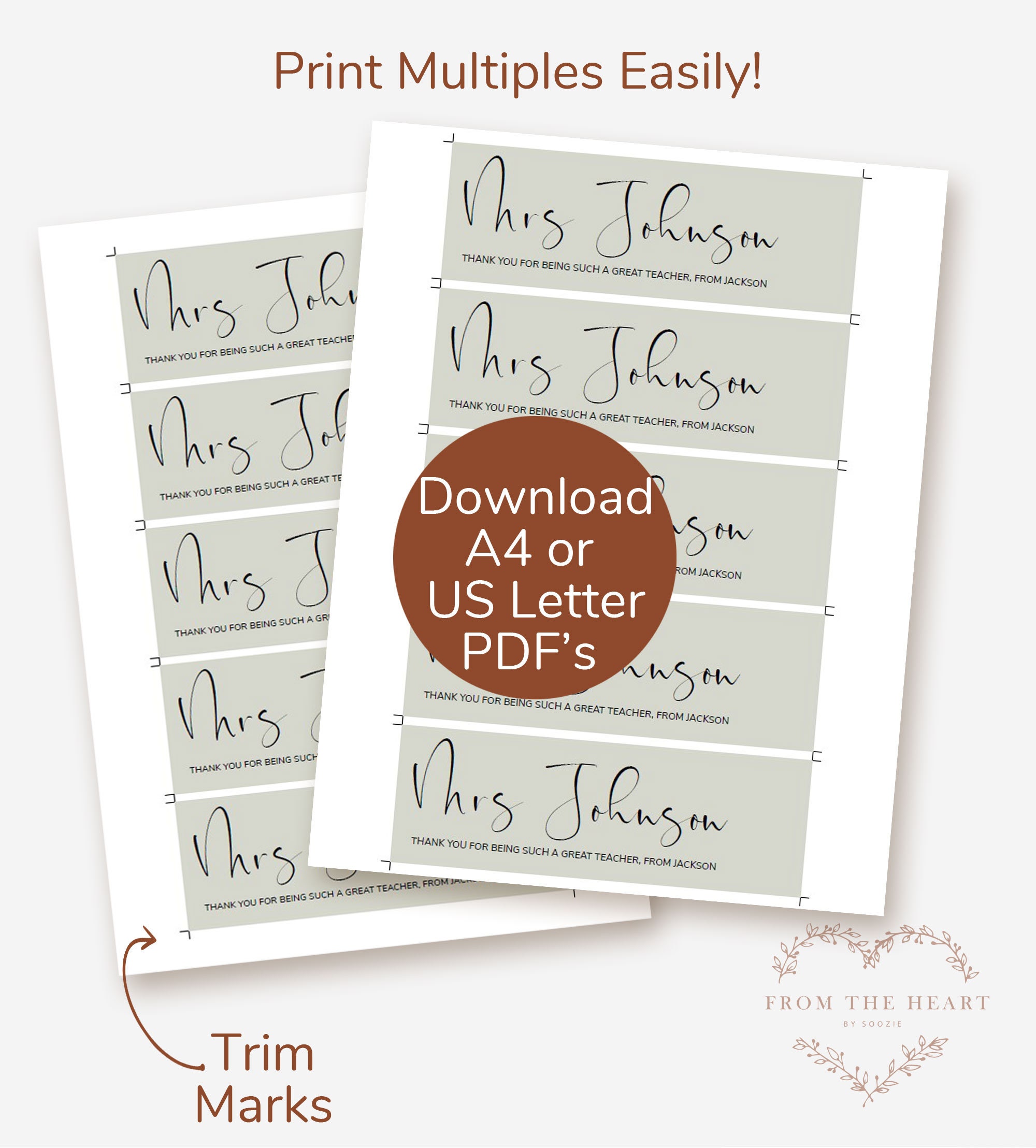 Editable Teacher Bookmark Template, Personalized Teacher Gift, End of ...