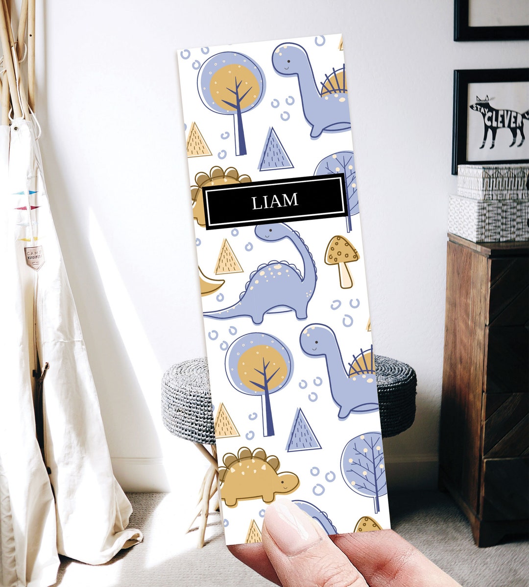 Personalized Dinosaur Bookmark Template for Kids – Editable Name ...