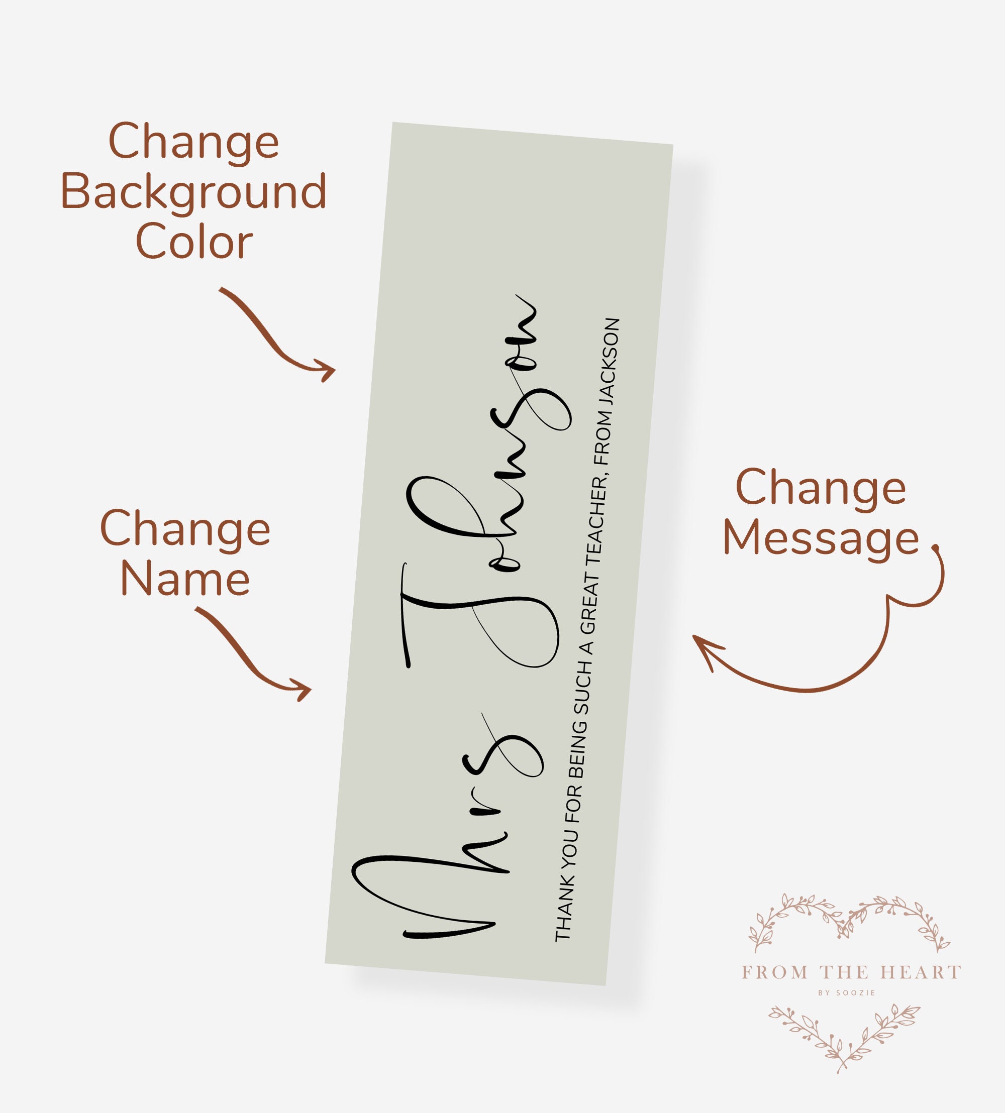 Editable Teacher Bookmark Template, Personalized Teacher Gift, End of ...