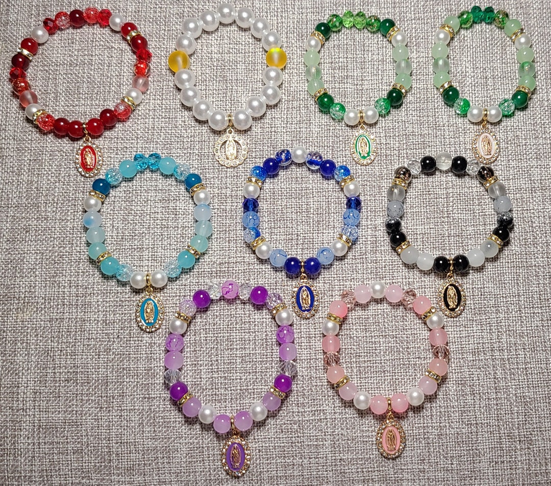 Virgin Mary Virgen María Beaded Bracelet With Charm Customizable. - Etsy