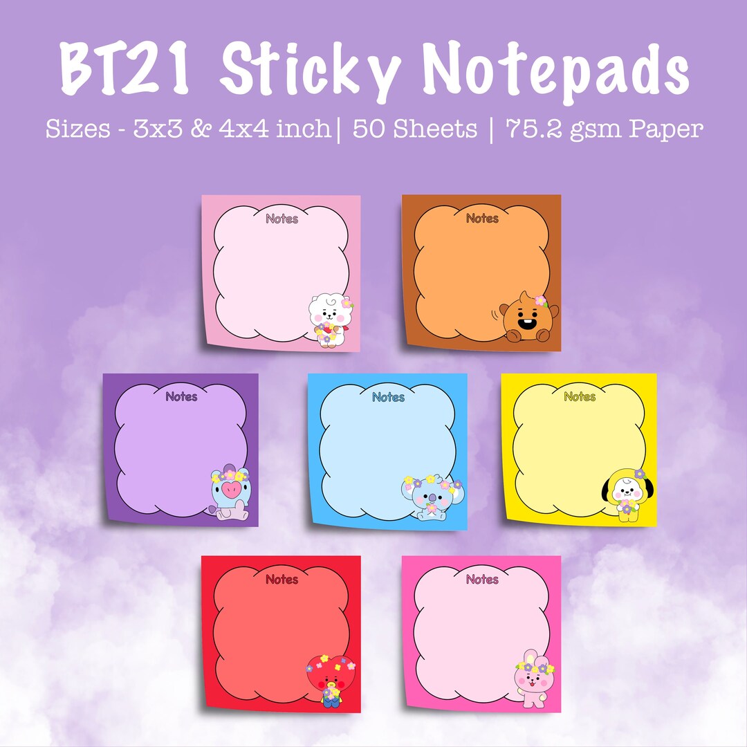 Bt21 Sticky Notepad Bt21 Rj Shooky Mang Koya Chimmy Tata Cooky Merch ...