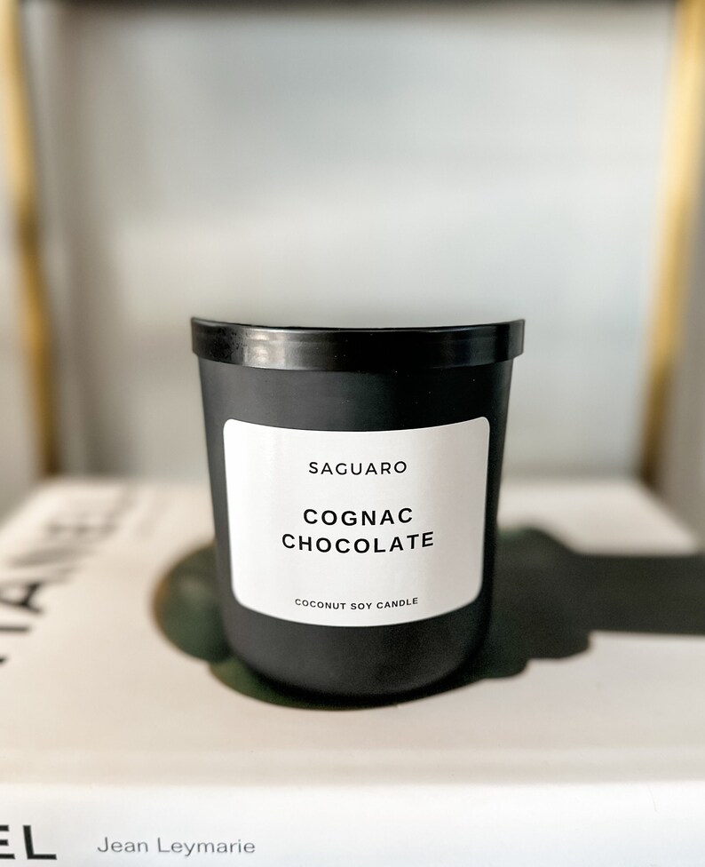 Cognac Chocolate Scented Candle, Wooden Wick, Coconut Soy Wax, Luxury ...