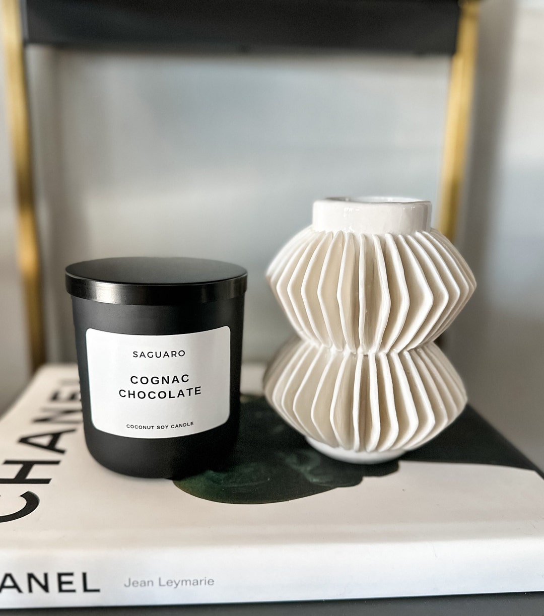 Cognac Chocolate Scented Candle, Wooden Wick, Coconut Soy Wax, Luxury ...