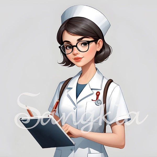 Nurse With Glasses Clip Art - Etsy