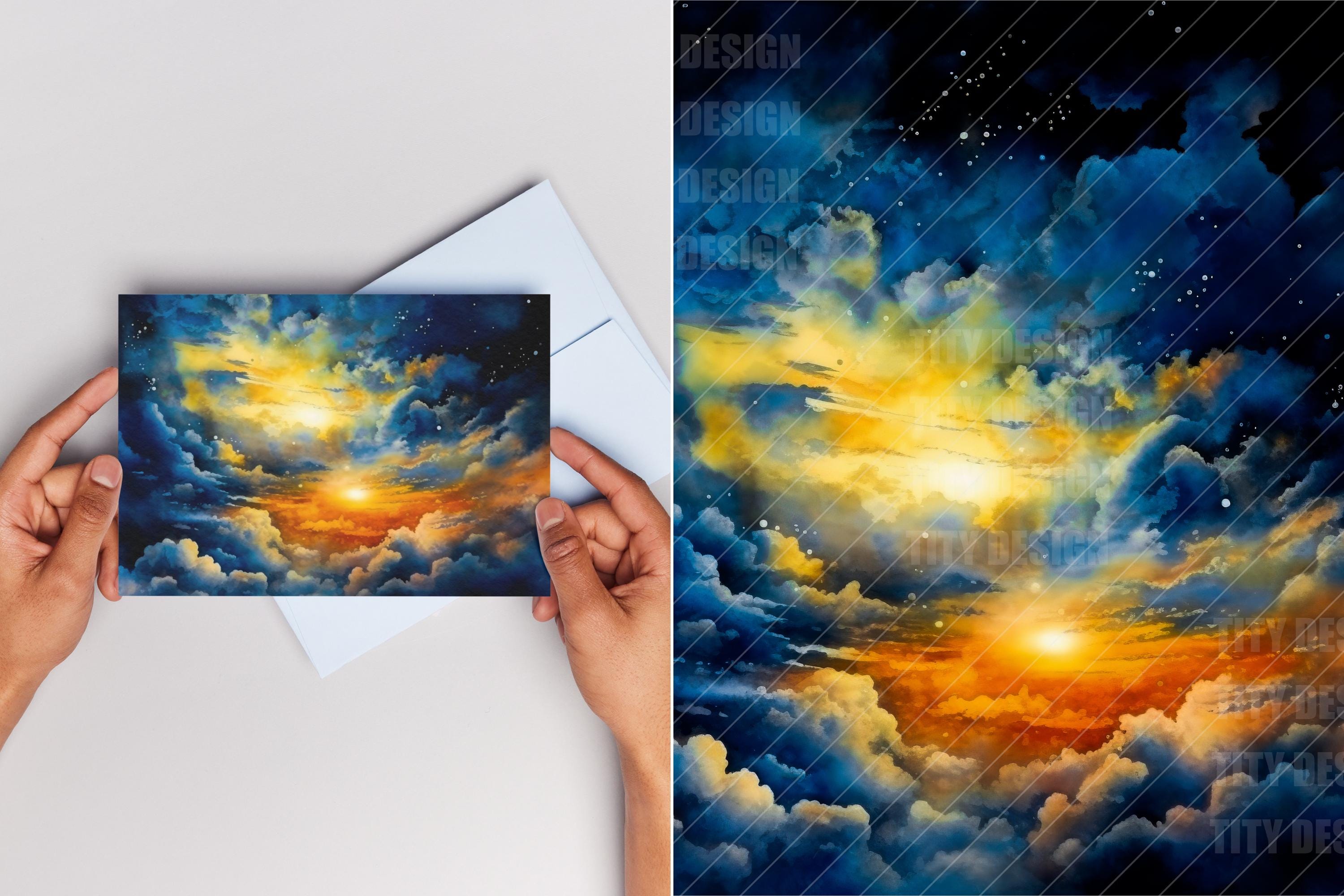 Starry Night Digital Paper 50 Blue Watercolor Texture Night Sky ...