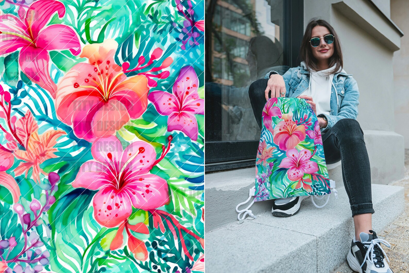 Preppy Tropical Rainforest Seamless Pattern - 26 Summer Flower Digital ...