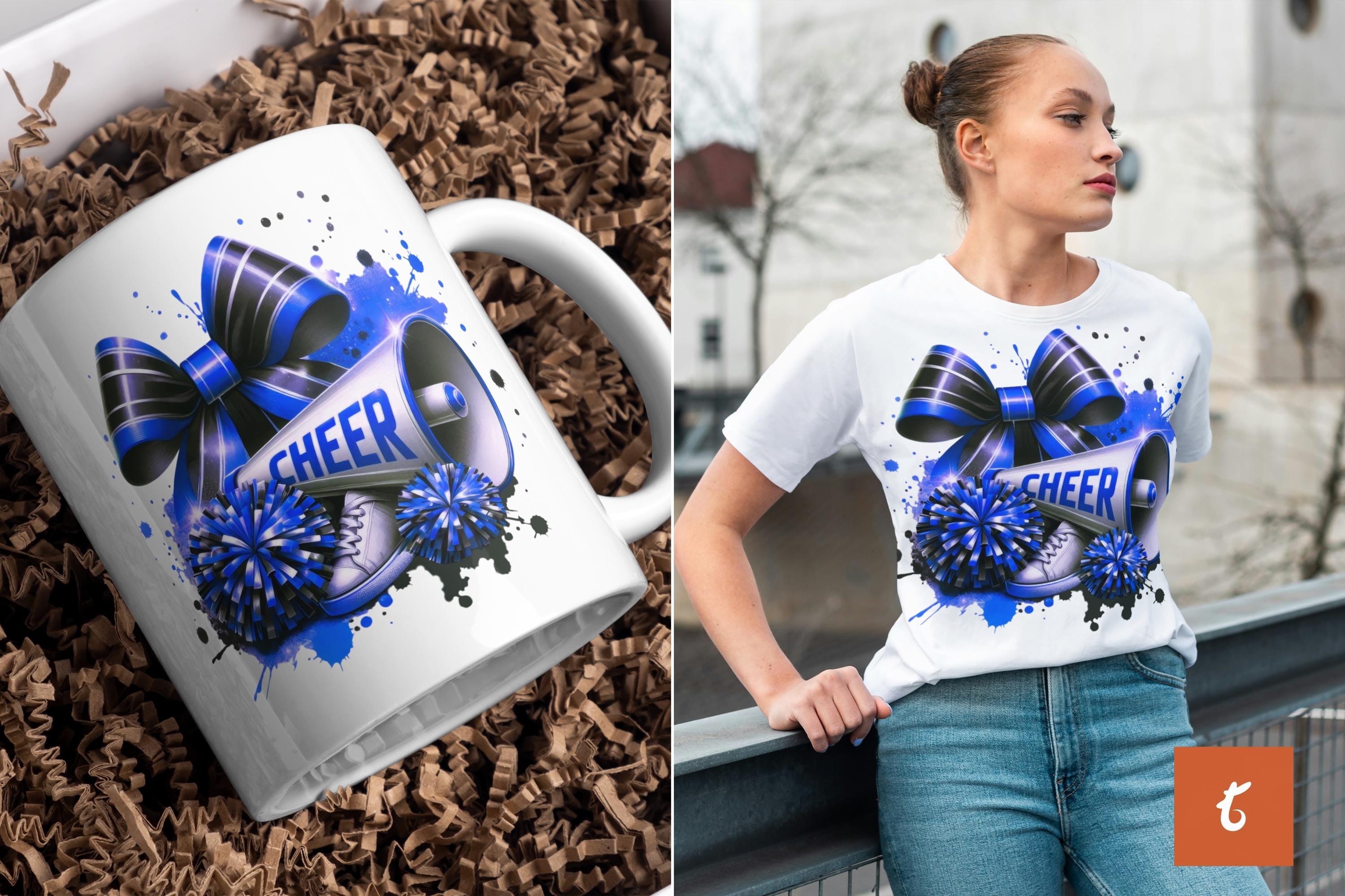 Blue Cheer Png, Cheer Black Blue Watercolor Sublimation - Cheerleading ...