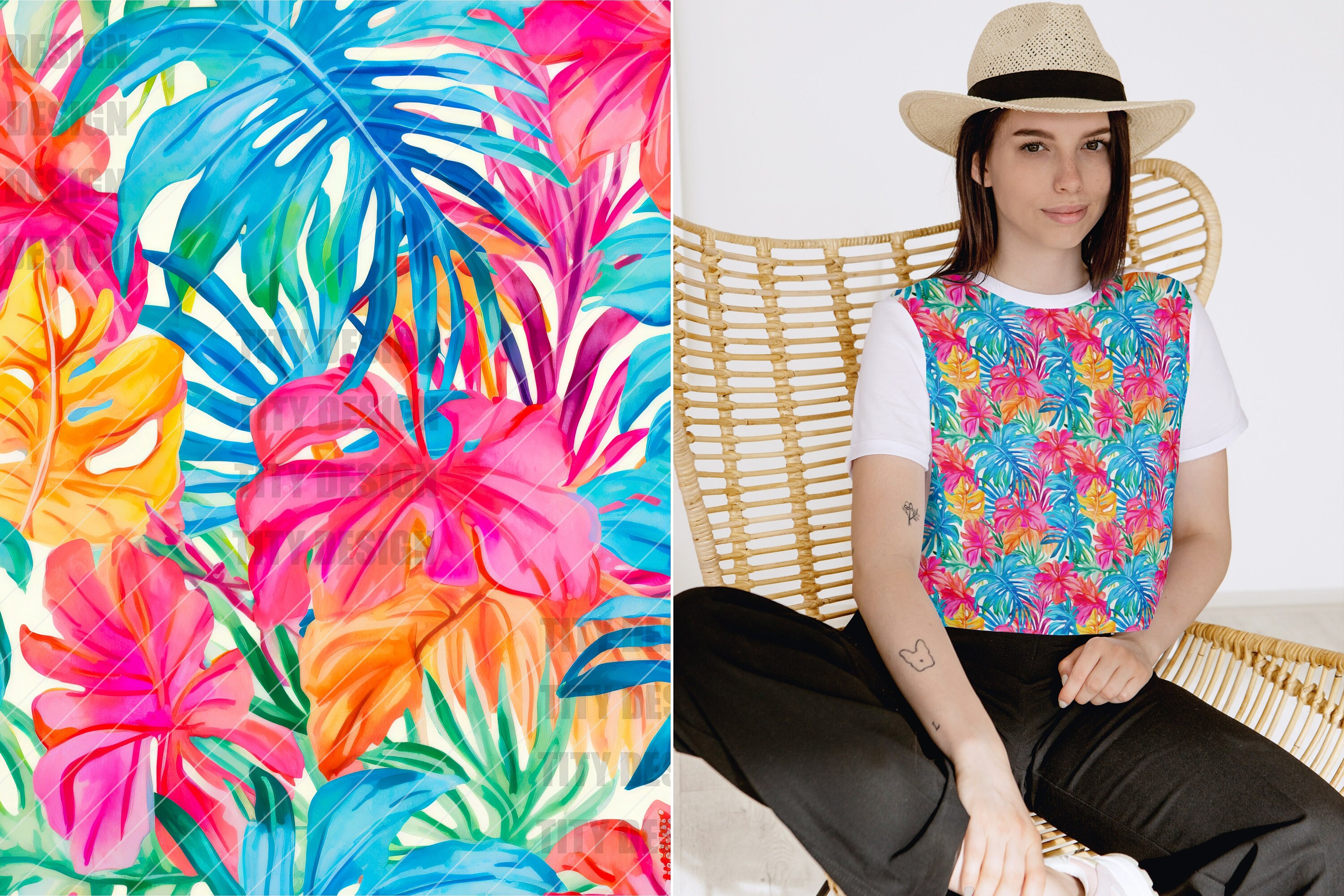 Preppy Tropical Rainforest Seamless Pattern - 26 Summer Flower Digital ...