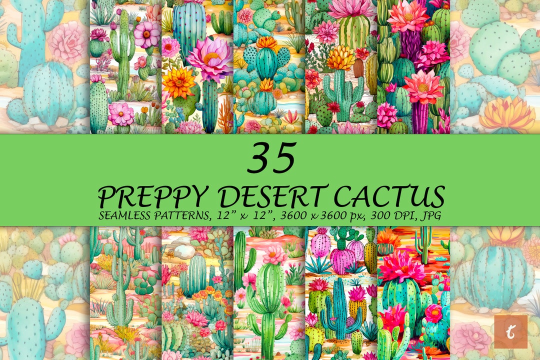 Preppy Desert Cactus Pattern - 35 Desert View Digital Paper - Seamless ...