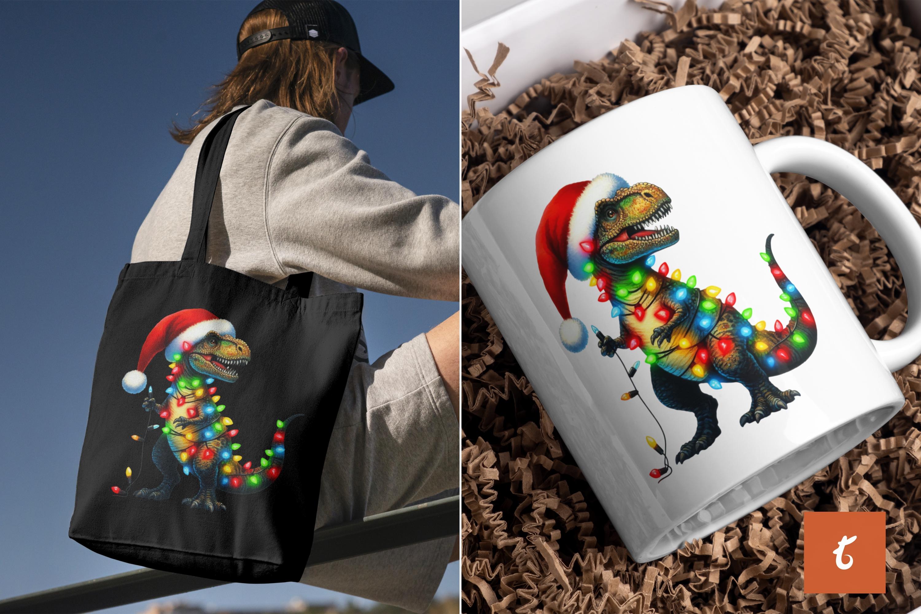 Christmas Dinosaur Clipart - Christmas Light Png - Santa Dinosaur ...