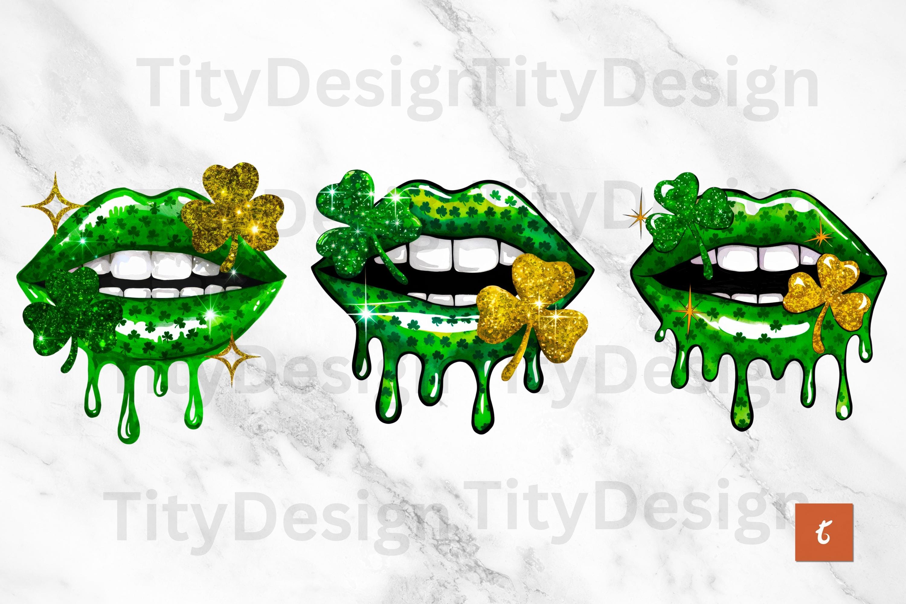 Green Lips Drip Png - Dripping Lips With Shamrock Sublimation - St ...