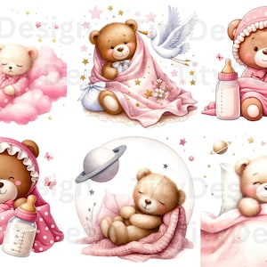 Pink Sleepy Teddy Bear Clipart - Watercolor Teddy Bear - Pink or Blue ...