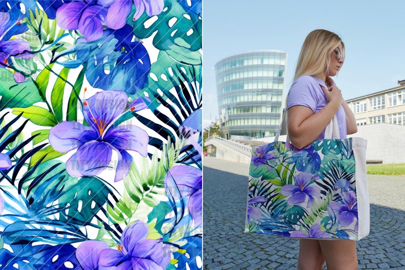 Preppy Tropical Rainforest Seamless Pattern - 26 Summer Flower Digital ...