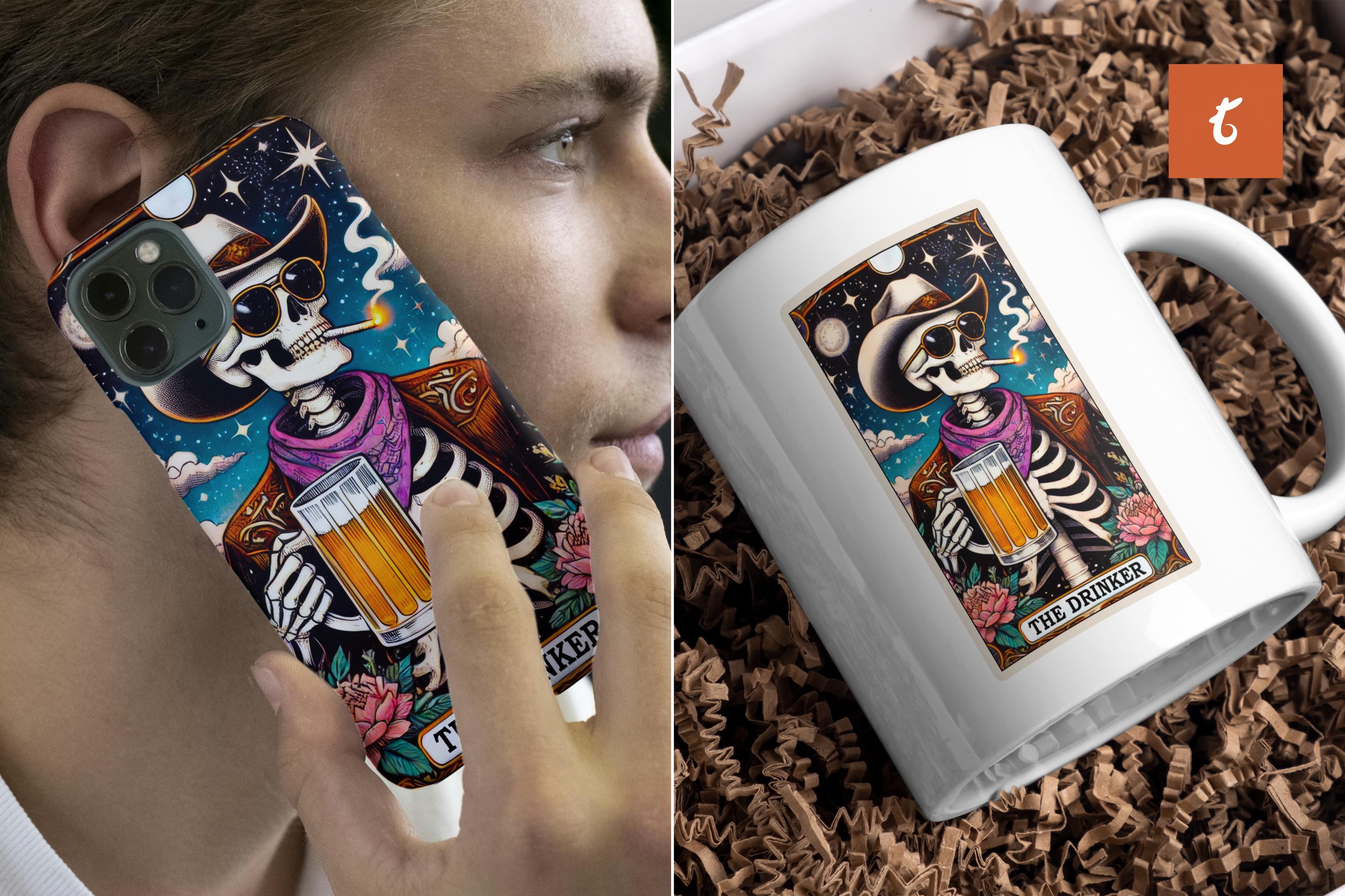 The Drinker Tarot Card - Couple Tarot Card - Drinking Skeleton ...