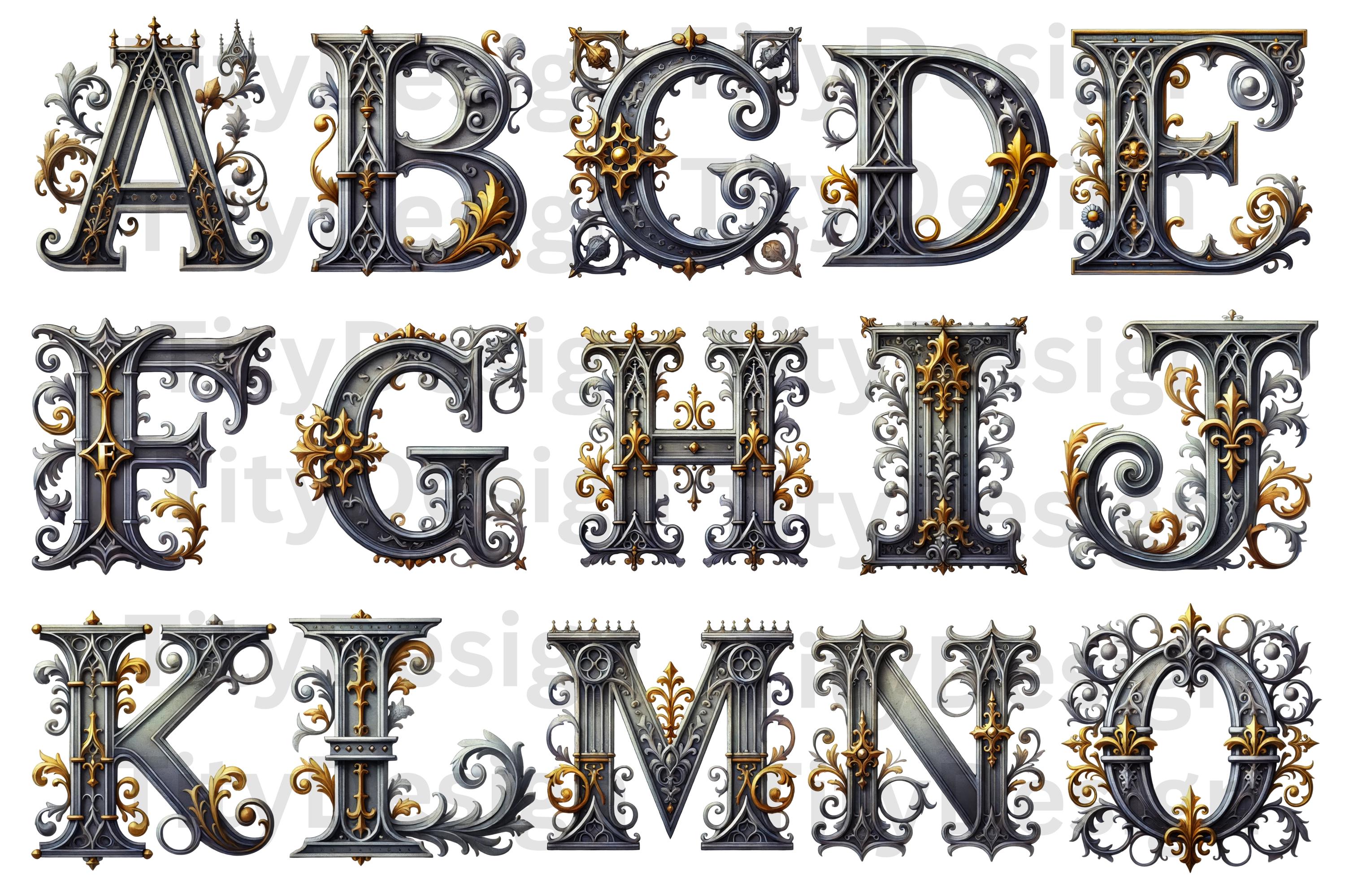 Gothic Letter - Gothic Alphabet - Gothic Floral Monogram - Halloween ...
