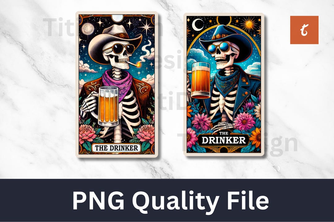 The Drinker Tarot Card - Couple Tarot Card - Drinking Skeleton ...