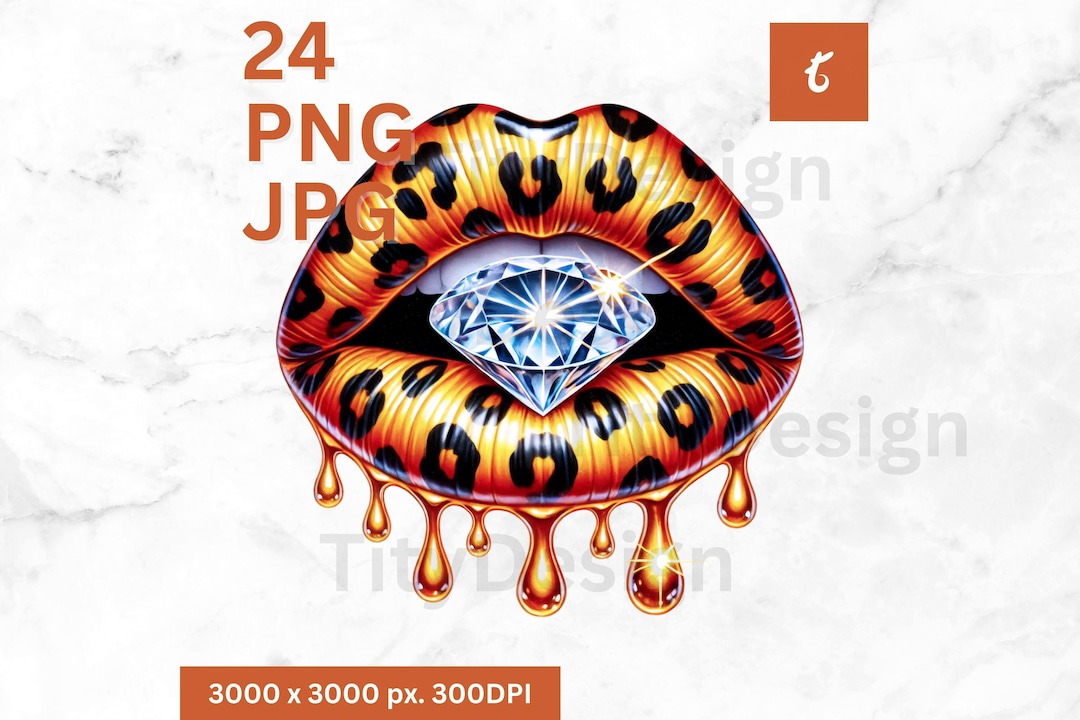 Watercolor Leopard Diamond Lips Clipart - Dripping Gold Glitter Kiss ...