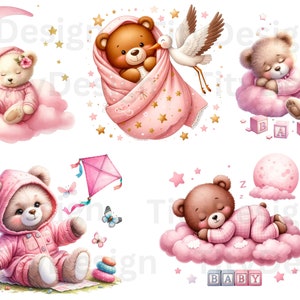 Pink Sleepy Teddy Bear Clipart - Watercolor Teddy Bear - Pink or Blue ...