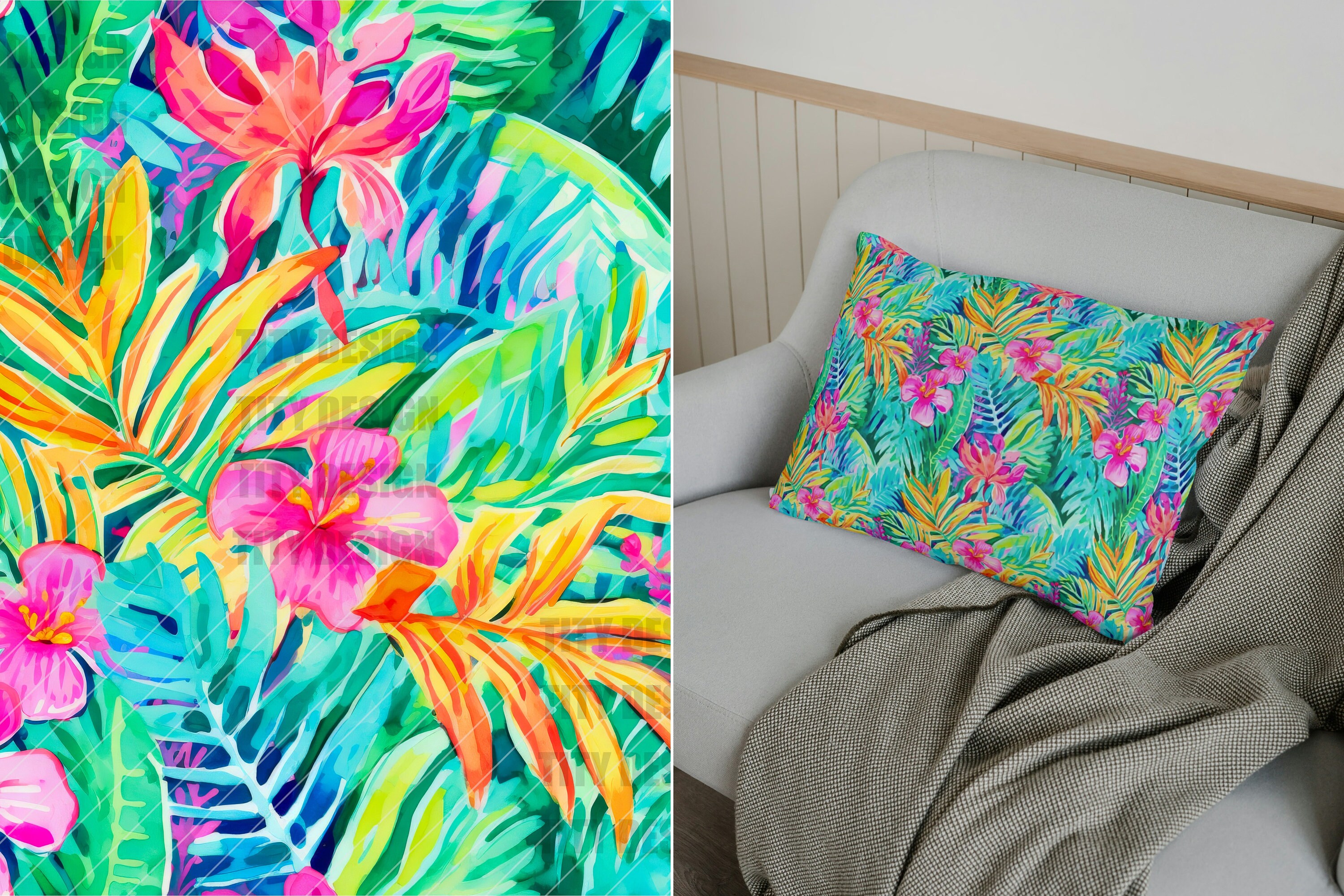 Preppy Tropical Rainforest Seamless Pattern - 26 Summer Flower Digital ...