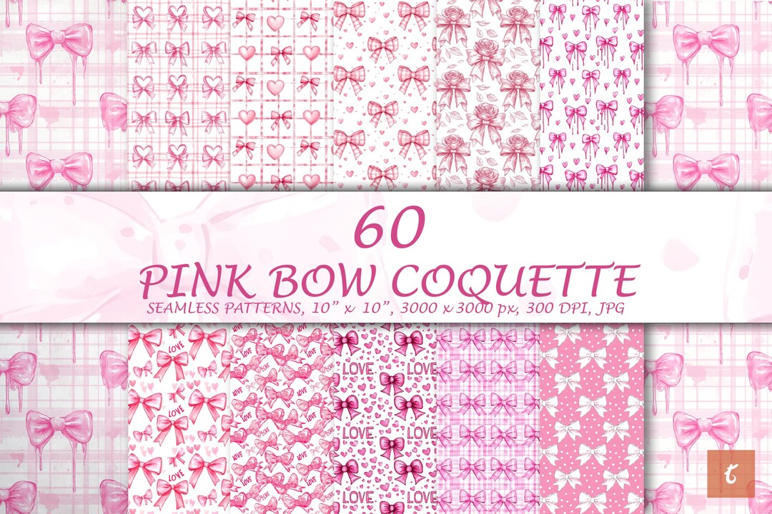 Pink Bow Coquette Digital Paper, Coquette Aesthetic, Pink Bow Png ...
