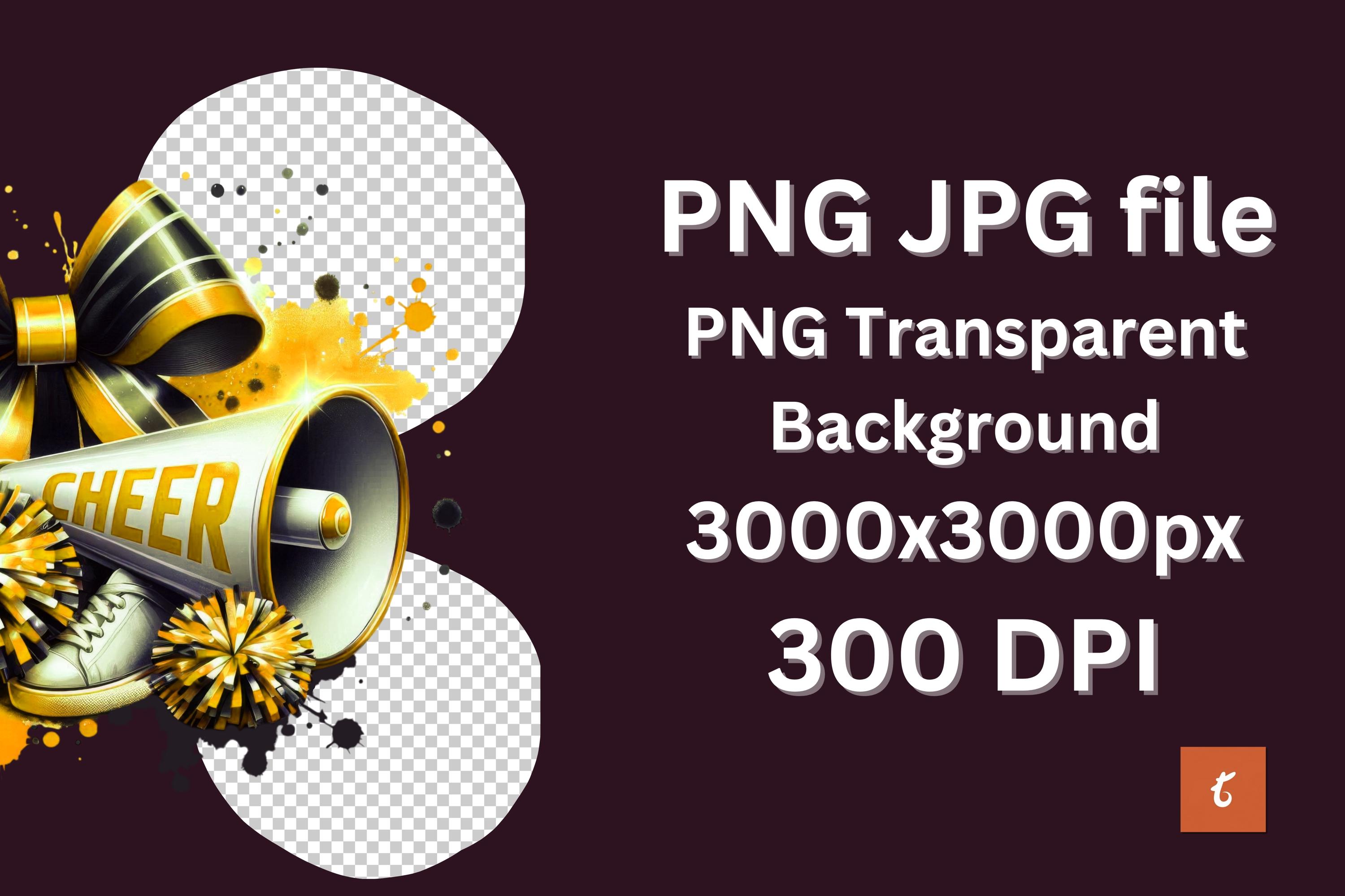 Cheer Gold and Black Pom Poms Watercolor Sublimation - Megaphone PNG ...