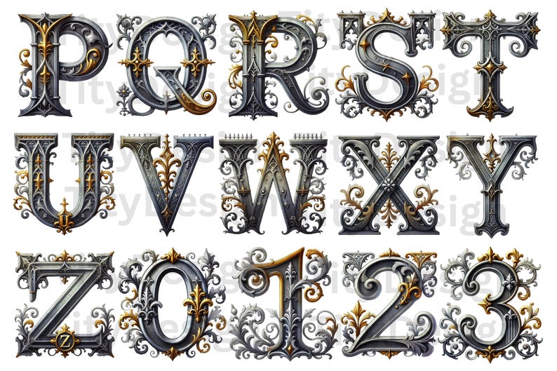 Gothic Letter - Gothic Alphabet - Gothic Floral Monogram - Halloween ...