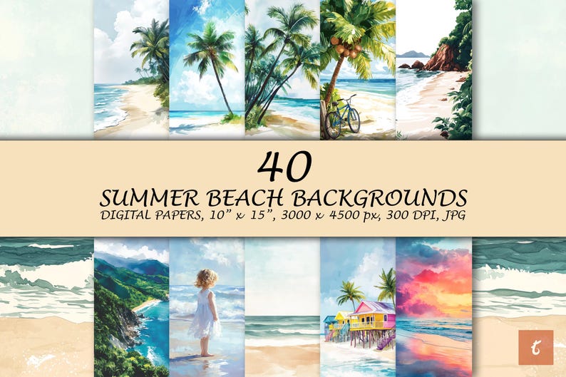 Watercolor Summer Beach Background, Beach Digital Paper, Summer Digital ...