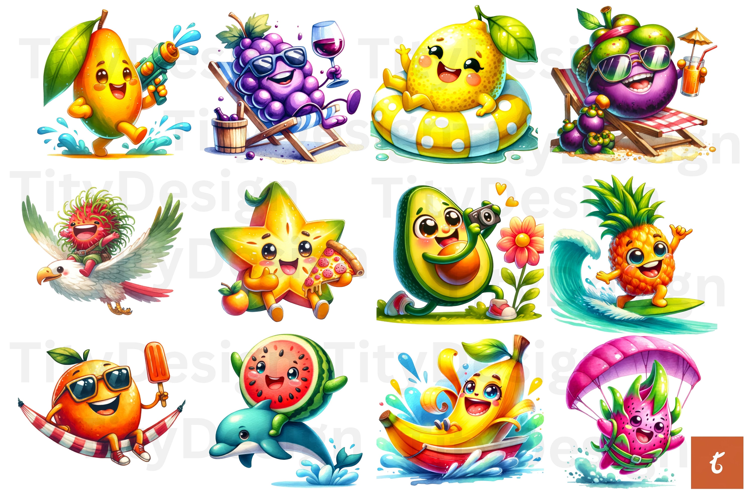 Funny Fruit Clipart Bundle - Summer Fruit Sublimation - Hello Summer ...