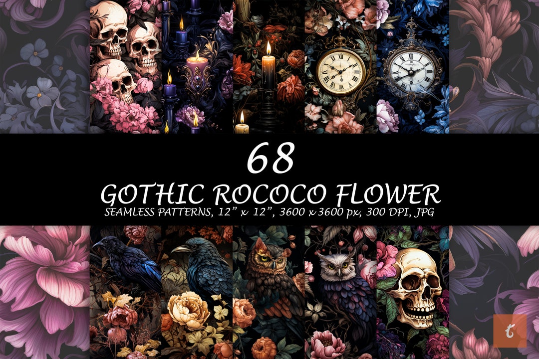 Gothic Rococo Seamless Pattern - Halloween Background Digital Paper ...