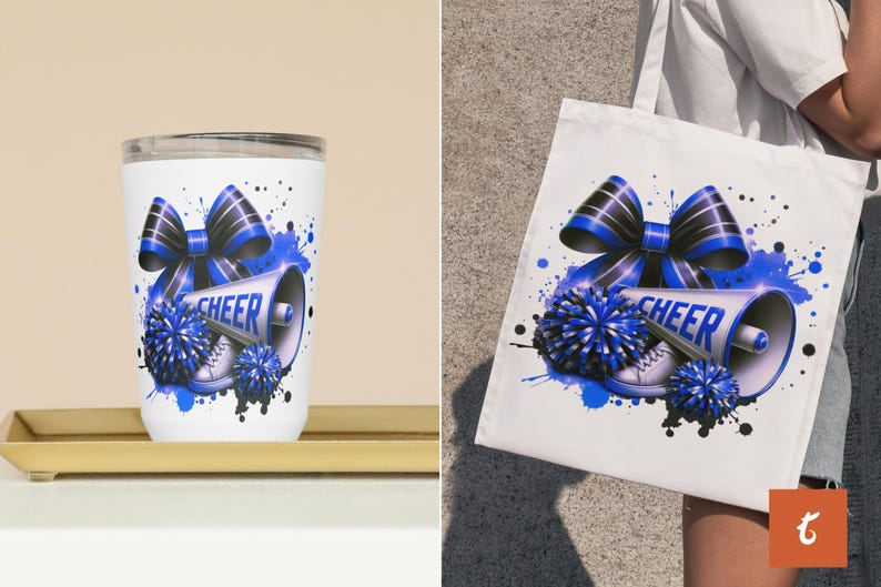 Blue Cheer Png, Cheer Black Blue Watercolor Sublimation - Cheerleading ...